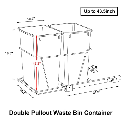 LEMY 35 Quart Double Pull Out Trash Can Under Kitchen Cabinet Roll Out Sliding Waste Bin Container