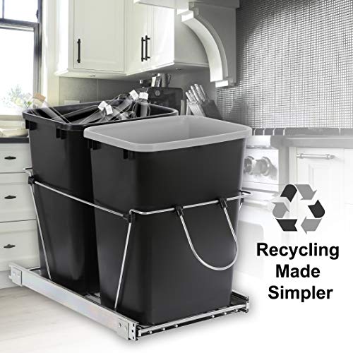 LEMY 35 Quart Double Pull Out Trash Can Under Kitchen Cabinet Roll Out Sliding Waste Bin Container