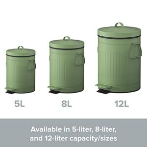 Retro Trash Can with Lid - 8L/2.1Gal Step Trash Can w/ Soft Closing Lid - Round Garbage Can w/ Handles - Touchless Trash Can w/ Removable Garbage Guard Bucket - Outdoor Garbage Can - Large Trash Bin, Green