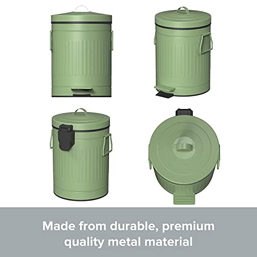 Retro Trash Can with Lid - 8L/2.1Gal Step Trash Can w/ Soft Closing Lid - Round Garbage Can w/ Handles - Touchless Trash Can w/ Removable Garbage Guard Bucket - Outdoor Garbage Can - Large Trash Bin, Green