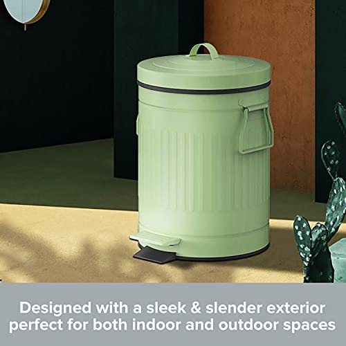 Retro Trash Can with Lid - 8L/2.1Gal Step Trash Can w/ Soft Closing Lid - Round Garbage Can w/ Handles - Touchless Trash Can w/ Removable Garbage Guard Bucket - Outdoor Garbage Can - Large Trash Bin, Green