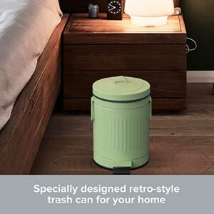 Retro Trash Can with Lid - 8L/2.1Gal Step Trash Can w/ Soft Closing Lid - Round Garbage Can w/ Handles - Touchless Trash Can w/ Removable Garbage Guard Bucket - Outdoor Garbage Can - Large Trash Bin, Green