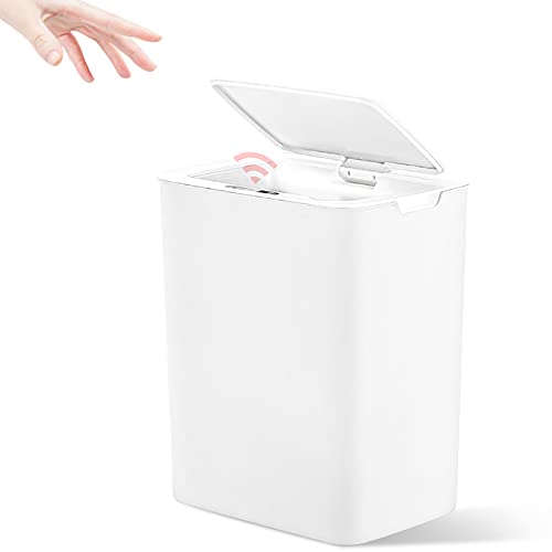 White Automatic Sensor Trash Can, Touchless Inductive Garbage Bin for Bathroom, Kitchen and Bed, Small 3.7 Gallon (14L)