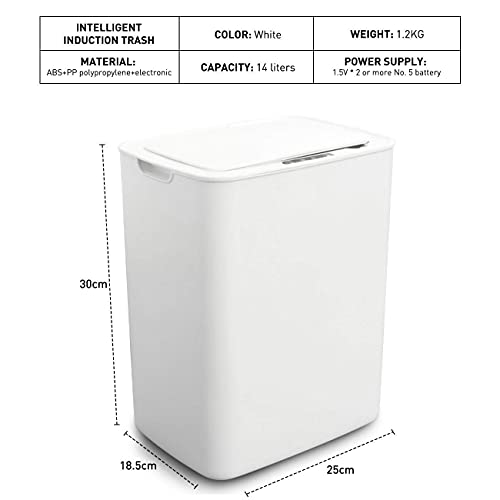 White Automatic Sensor Trash Can, Touchless Inductive Garbage Bin for Bathroom, Kitchen and Bed, Small 3.7 Gallon (14L)