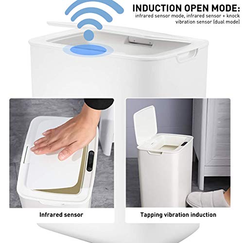 White Automatic Sensor Trash Can, Touchless Inductive Garbage Bin for Bathroom, Kitchen and Bed, Small 3.7 Gallon (14L)