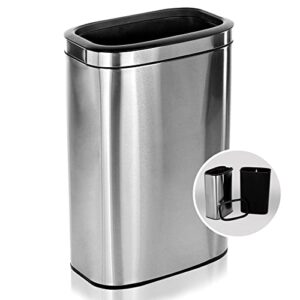 alpine industries 40 l / 10.5 gal stainless steel slim open trash can – compact garbage bin – wide access top slender durable receptacle with sturdy plastic liner