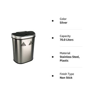 Ninestars DZT-70-R3 Motion Sensor Trash Can, Extra Large, Silver