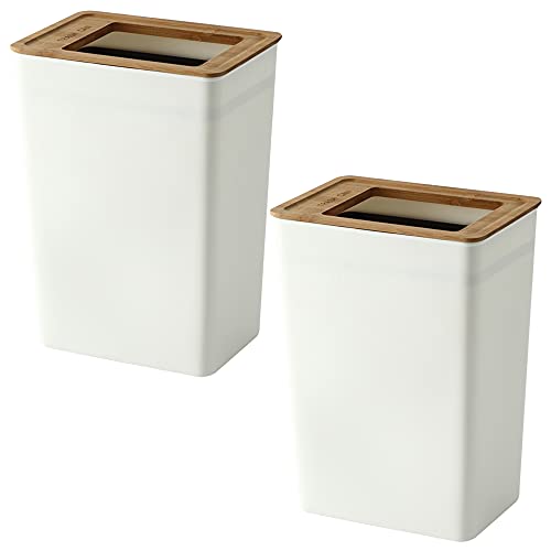 Slim Trash Can (2-Pack) Rectangular Bathroom Trash Can - Scandinavian Style Modern White Trash Can - Open Top Waste Basket - 1.85Gal/7L Large Garbage Can - Kitchen Trash Can - Compact Trash Bin