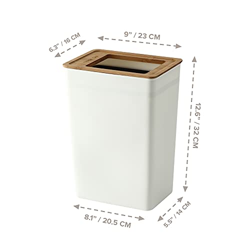 Slim Trash Can (2-Pack) Rectangular Bathroom Trash Can - Scandinavian Style Modern White Trash Can - Open Top Waste Basket - 1.85Gal/7L Large Garbage Can - Kitchen Trash Can - Compact Trash Bin