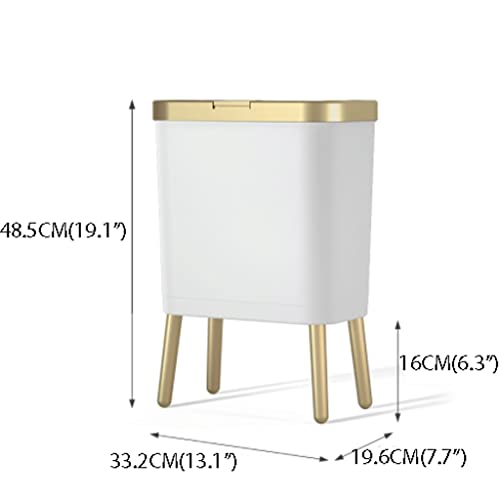 PIJS Trash Can Large Trash Can, High-Foot Large-Capacity Kitchen Wastebasket, Household Trash Can with Lid for Living Room Bathroom Garbage Can (Color : White Gold)