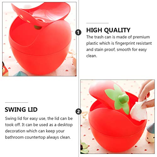 Toddmomy Mini Desktop Trash Can Strawberry Swing Lid Trash Bin Plastic Small Waste Bin Garbage Bin for Home Office Car (Red)