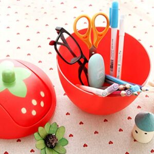 Toddmomy Mini Desktop Trash Can Strawberry Swing Lid Trash Bin Plastic Small Waste Bin Garbage Bin for Home Office Car (Red)