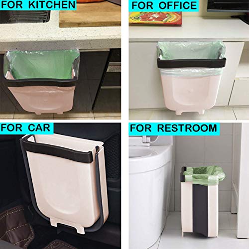 Kitchen Hanging Trash can for Kitchen Cabinet Door 9L/2.4 Gallon Collapsible Foldable Compact Garbage Bins Trash Holder with Trash Bags for Bedroom Office Portable Home & Outdoor Garbage Can (Coffee)