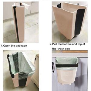 Kitchen Hanging Trash can for Kitchen Cabinet Door 9L/2.4 Gallon Collapsible Foldable Compact Garbage Bins Trash Holder with Trash Bags for Bedroom Office Portable Home & Outdoor Garbage Can (Coffee)