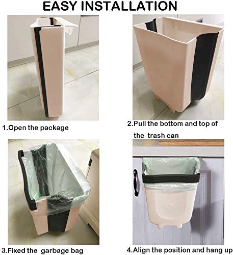 Kitchen Hanging Trash can for Kitchen Cabinet Door 9L/2.4 Gallon Collapsible Foldable Compact Garbage Bins Trash Holder with Trash Bags for Bedroom Office Portable Home & Outdoor Garbage Can (Coffee)