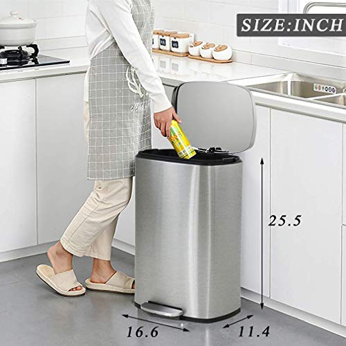 Payhere Bathroom Trash Can for Kitchen Office Home, 13 Gallon Touchless Waste Container with Lid Brushed, Stainless Steel Oval Shape Automatic Sensor 50L Commercial Garbage Bin Mute Design (Silver)