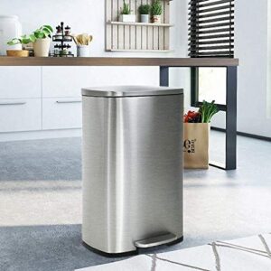 Payhere Bathroom Trash Can for Kitchen Office Home, 13 Gallon Touchless Waste Container with Lid Brushed, Stainless Steel Oval Shape Automatic Sensor 50L Commercial Garbage Bin Mute Design (Silver)