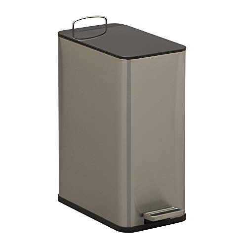 Design Trend Silver Small Stainless Steel Rectangular Trash Can with Lid for Bathrooms | 6 L