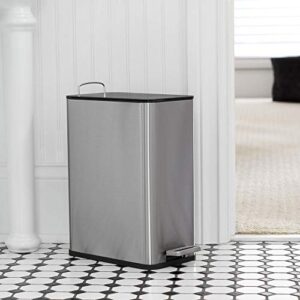 Design Trend Silver Small Stainless Steel Rectangular Trash Can with Lid for Bathrooms | 6 L