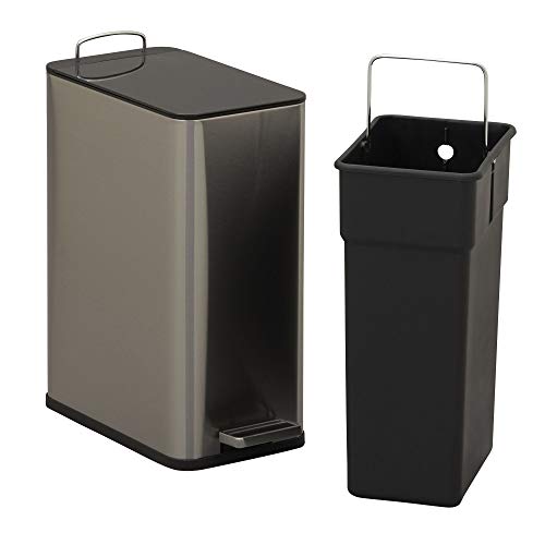 Design Trend Silver Small Stainless Steel Rectangular Trash Can with Lid for Bathrooms | 6 L