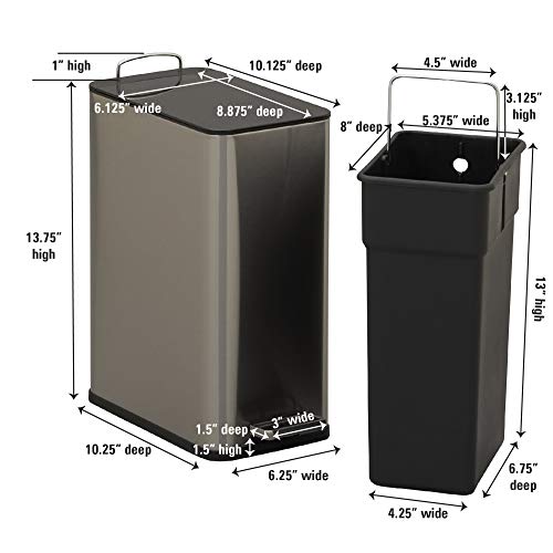 Design Trend Silver Small Stainless Steel Rectangular Trash Can with Lid for Bathrooms | 6 L