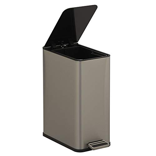 Design Trend Silver Small Stainless Steel Rectangular Trash Can with Lid for Bathrooms | 6 L