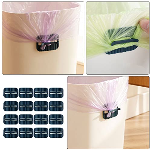 DOITOOL 16pcs Trash Can Clip Waste Basket Garbage Bin Clamp Rubbish Bag Clip Garbage Bag Retainers Anti- Slipping Trash Bag Fixer Blue