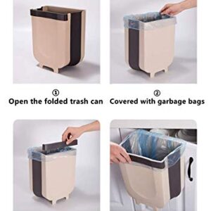 2.4 Gallon Rectangular Folding Hanging Trash Can, Trash Can for Kitchen, Bathroom, Powder Room, Bedroom, Office (Brown)The package comes with the free-tickets for separate dry and wet garbage