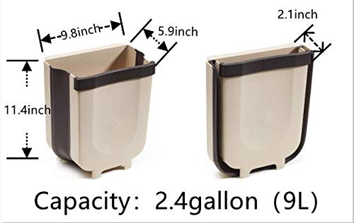 2.4 Gallon Rectangular Folding Hanging Trash Can, Trash Can for Kitchen, Bathroom, Powder Room, Bedroom, Office (Brown)The package comes with the free-tickets for separate dry and wet garbage