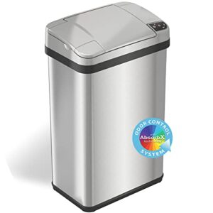 itouchless 4 gallon bathroom sensor trash can with absorbx odor filter and lemon scent air freshener, stainless steel 15 liter waste bin for home, office, bedroom, kitchen