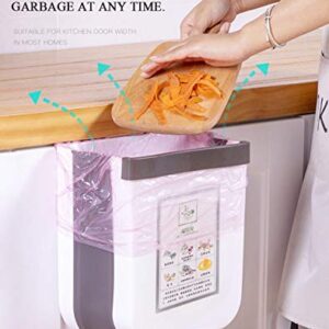 Folding Kitchen Bin Wall Mounted Trash Can Collapsible Small Compact Garbage Bin Hanging Waste Contanier Attached to Cabinet Door Space Save For Kitchen Garden Office School Bathroom (9L, White)