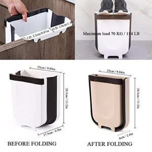 Folding Kitchen Bin Wall Mounted Trash Can Collapsible Small Compact Garbage Bin Hanging Waste Contanier Attached to Cabinet Door Space Save For Kitchen Garden Office School Bathroom (9L, White)