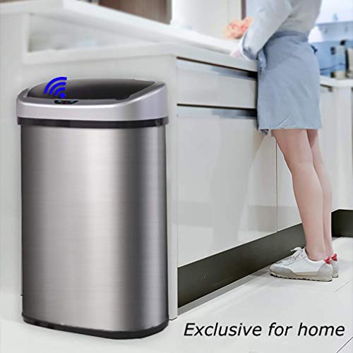 Meet perfect 13 Gallon Stainless Steel Kitchen Trash Can with Lid Touch-Less Automatic Garbage Can Rubbish Bin with Infrared Motion Sensor for Bedroom，Kitchen, Office