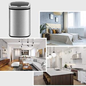 Meet perfect 13 Gallon Stainless Steel Kitchen Trash Can with Lid Touch-Less Automatic Garbage Can Rubbish Bin with Infrared Motion Sensor for Bedroom，Kitchen, Office