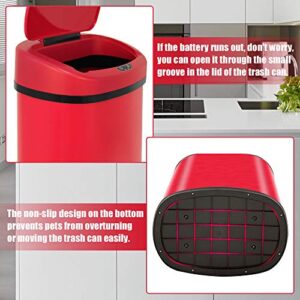 Automatic Trash Can 13 Gallons Garbage Can Waste Bin with Lid Kitchen Touchless Sensor Trash Bins Brushed Stainless Steel Garbage Bin for Home Office Bathroom, Red