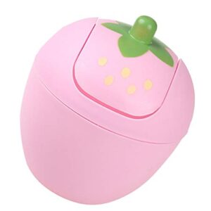 cute trash bin strawberry desk trash can small plastic storage baskets counter top garbage can kawaii trash bin pen holder desk organizer with swing lid for home car rubbish bin pink small trash bin