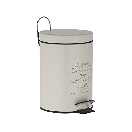 axentia Cosmetic Bin “Paris”, Dustbin Stainless Steel as Bathroom Accessory, Waste Bin with 3 litres Volume, Pedal-Bin for Bathroom, Approx. Diameter 17 x 24.5 cm, Antique White