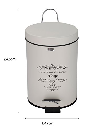 axentia Cosmetic Bin “Paris”, Dustbin Stainless Steel as Bathroom Accessory, Waste Bin with 3 litres Volume, Pedal-Bin for Bathroom, Approx. Diameter 17 x 24.5 cm, Antique White