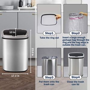 13 Gallon 50 Liter Garbage Can Automatic Kitchen smart motion sensor Trash Motion Sensor Automatic Closure & Opening Touchless Garbage Bin Anti-fingerprint Mute Designed Trash Bin for Office Bedroom Bathroom (Silver2)