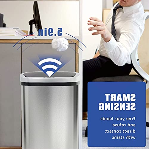 13 Gallon 50 Liter Garbage Can Automatic Kitchen smart motion sensor Trash Motion Sensor Automatic Closure & Opening Touchless Garbage Bin Anti-fingerprint Mute Designed Trash Bin for Office Bedroom Bathroom (Silver2)