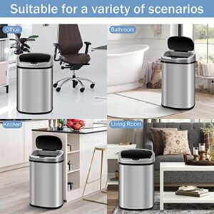 R/E Kitchen Trash Can Garbage Can Stainless Steel Trash Can with Lid 13 Gallon High-Capacity Touchless Trash Can Automatic Garbage Can Fingerprint-Proof for Office Bedroom Bathroom