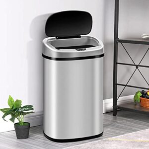 R/E Kitchen Trash Can Garbage Can Stainless Steel Trash Can with Lid 13 Gallon High-Capacity Touchless Trash Can Automatic Garbage Can Fingerprint-Proof for Office Bedroom Bathroom