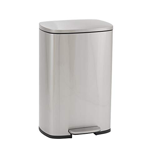 Design Trend Rectangular Stainless Steel Step Trash Can with Soft Close Lid | 50 Liter / 13 Gallon, Silver