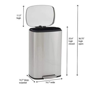 Design Trend Rectangular Stainless Steel Step Trash Can with Soft Close Lid | 50 Liter / 13 Gallon, Silver