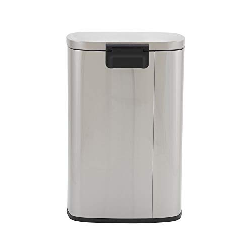 Design Trend Rectangular Stainless Steel Step Trash Can with Soft Close Lid | 50 Liter / 13 Gallon, Silver