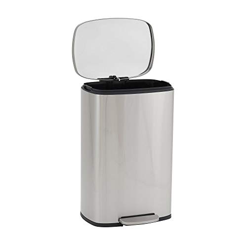 Design Trend Rectangular Stainless Steel Step Trash Can with Soft Close Lid | 50 Liter / 13 Gallon, Silver