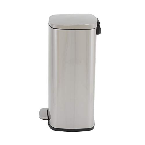 Design Trend Rectangular Stainless Steel Step Trash Can with Soft Close Lid | 50 Liter / 13 Gallon, Silver