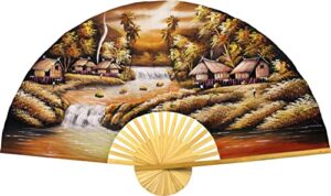 sunset river folding wall fan hand-painted wall decor art (60 inch wide)