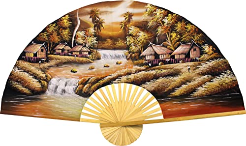 Sunset River Folding Wall Fan Hand-Painted Wall Decor Art (60 inch Wide)