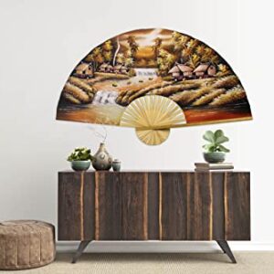 Sunset River Folding Wall Fan Hand-Painted Wall Decor Art (60 inch Wide)